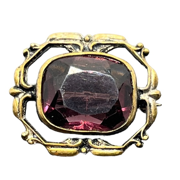 Jewelry | Antique Victorian Purple Glass Stone Gold Tone Ornate ...